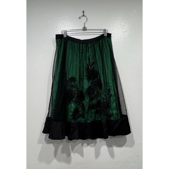 Lithe | Skirts | Lithe Green Sheer Black Embroidered Overlay Floral ...